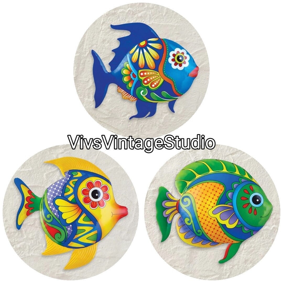 Set of Three Handpainted Fish Art Bathroom Fish Decor - Etsy