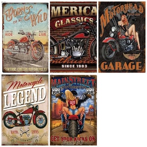 Retro Motorcycle Tin Signs. Ready to Ship. - Etsy