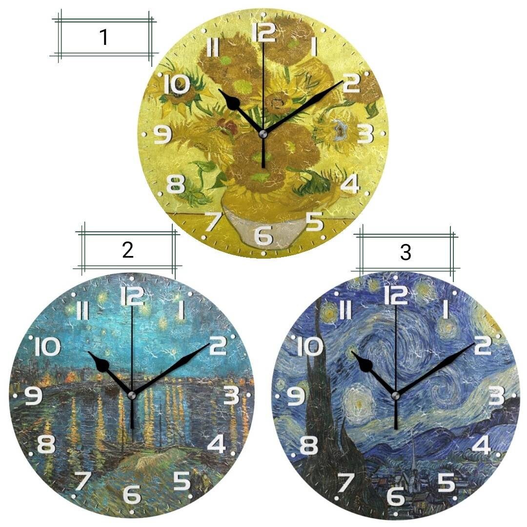 Van Gogh Wall Clocks, Sunflowers,starry Night , Starry Night Over Rhone ...