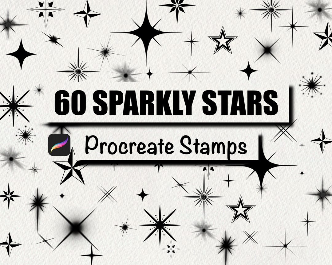 60 Sparkly Star Procreate Brushes, 60 Sparkly Star Stamps, Digital ...