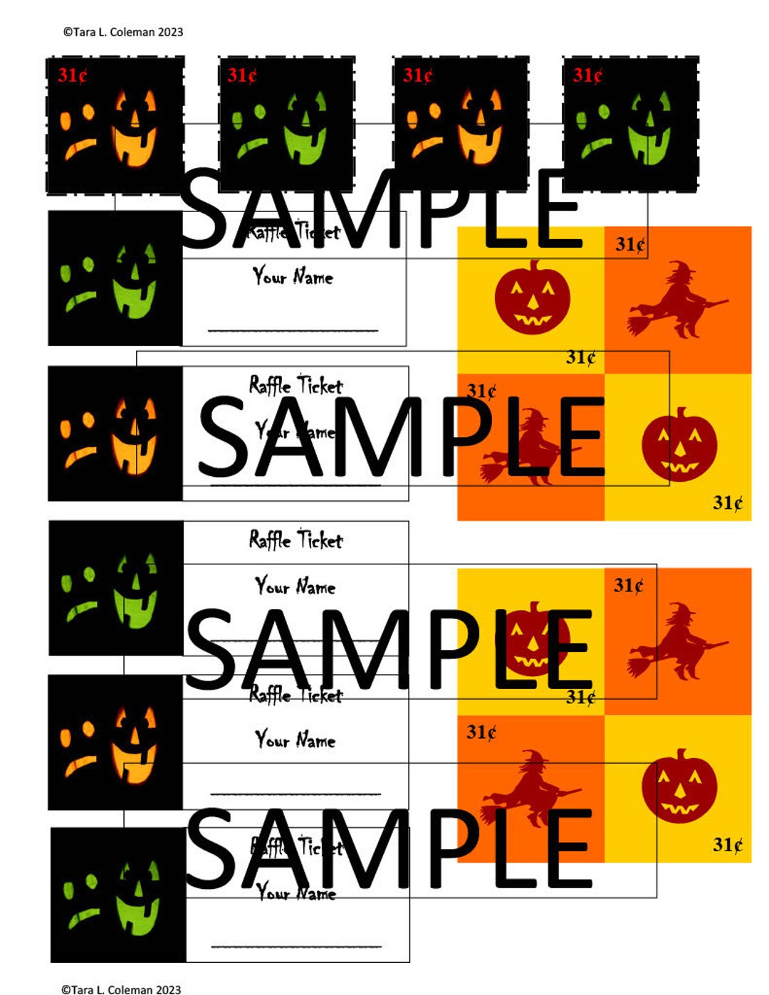 Digital Halloween Raffle Tickets and Faux Halloween Postage Stamps for ...