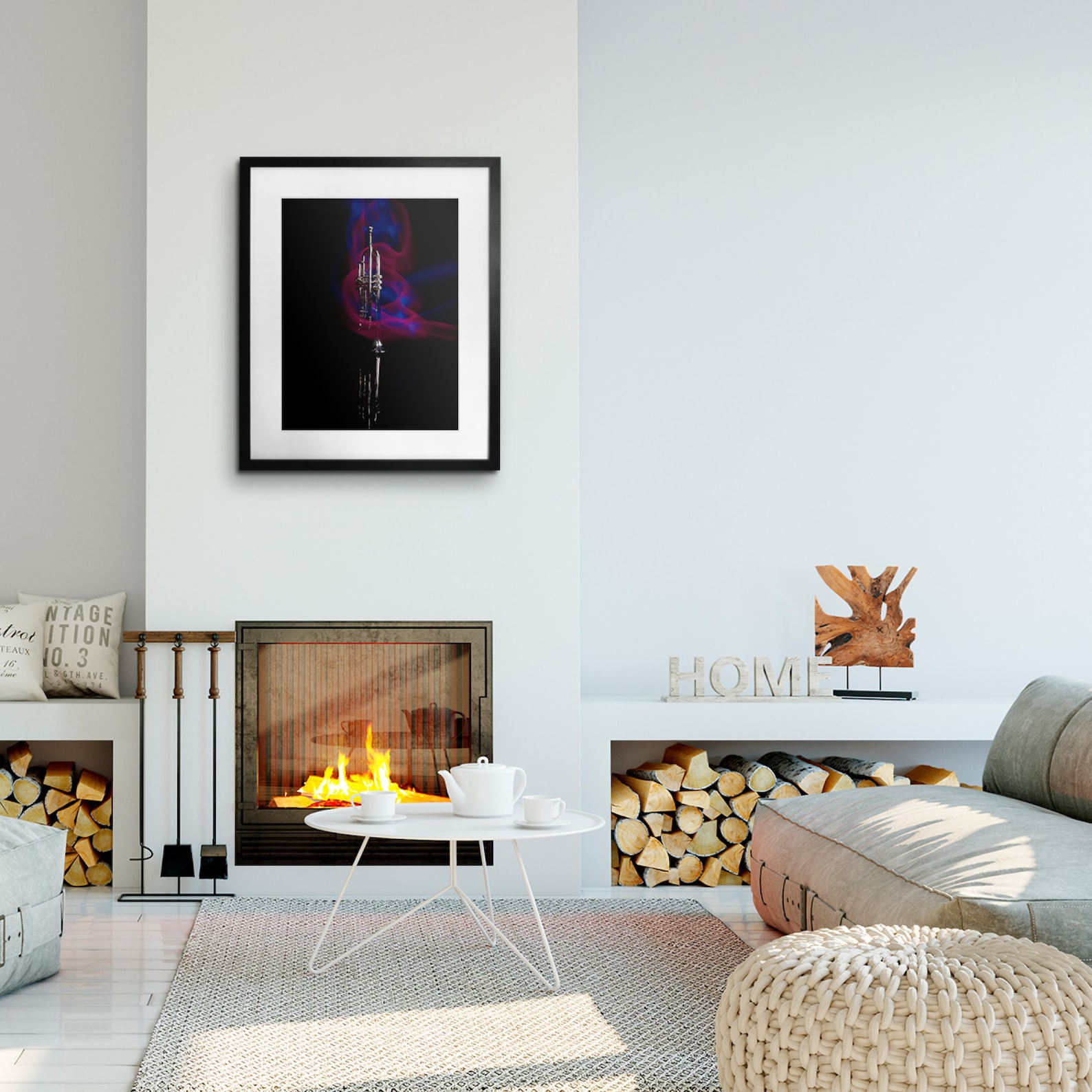 Photo Print of Trumpet With Red and Blue Light Reflections on Black ...