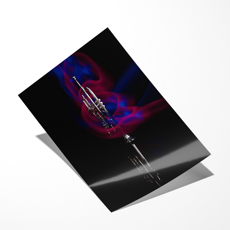 Photo Print of Trumpet With Red and Blue Light Reflections on Black ...