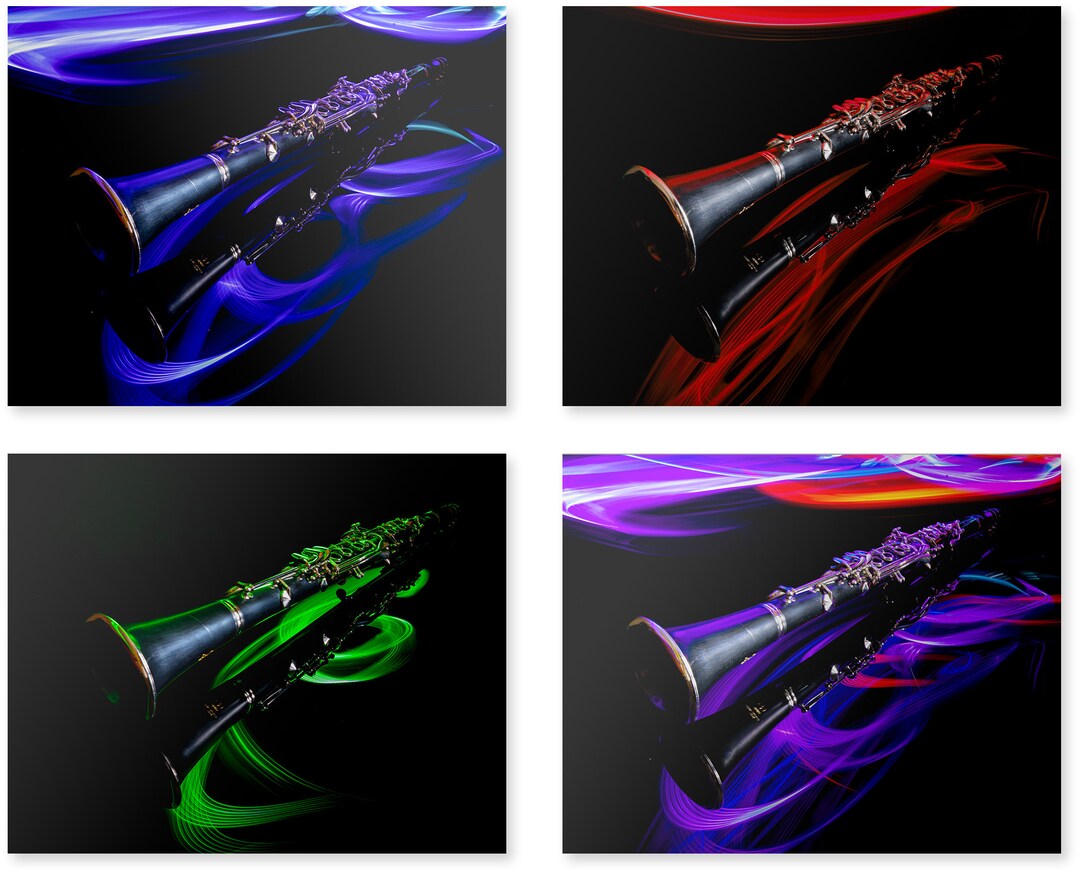 Photo Print Collection of Clarinets With Blue, Purple, Red, and Green ...