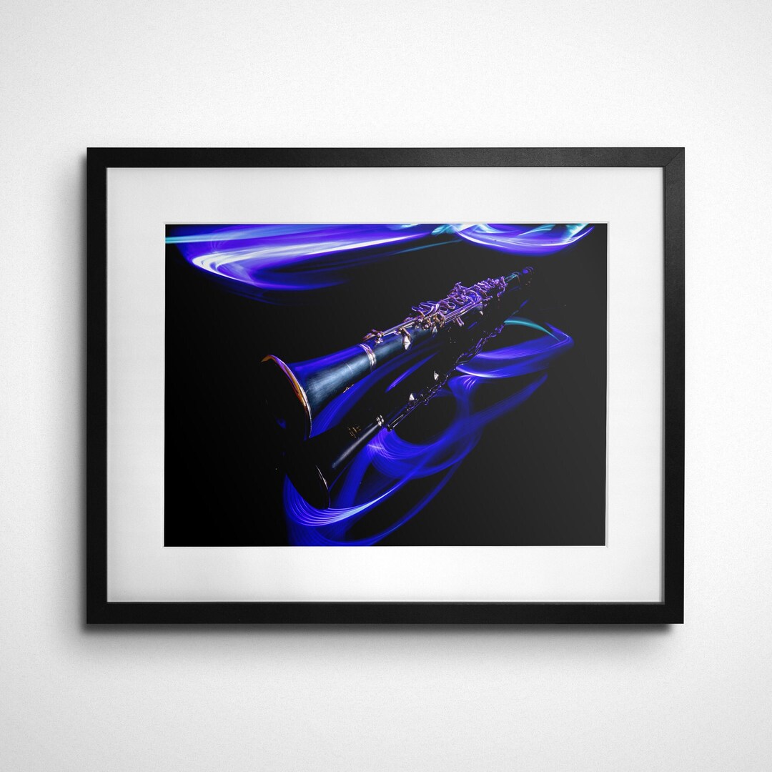 Photo Print of Clarinet With Blue Light Reflections on Black | Great ...