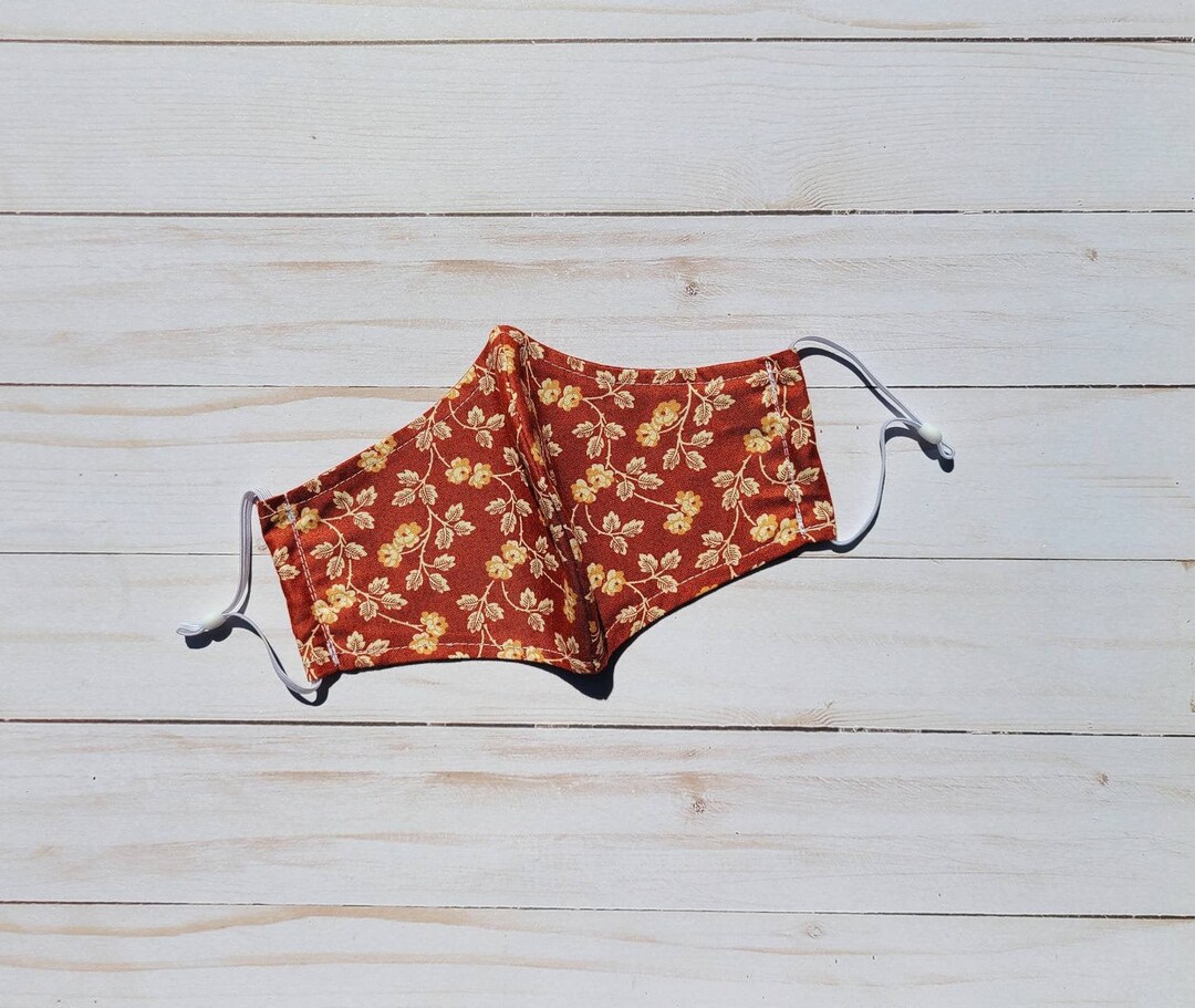 100% Cotton Floral Print Dark Amber Face Mask Washable Cloth for Adult ...