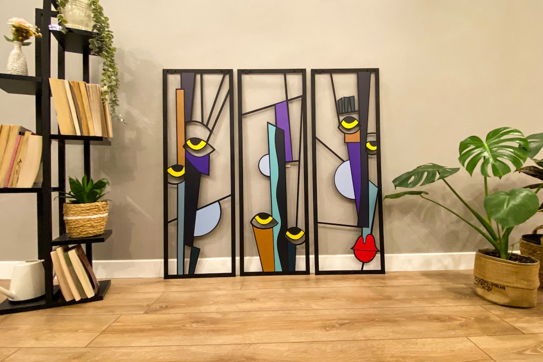 Faces Line Metal Wall Art, Colorful Metal Wall Decor, Minimalist Line ...