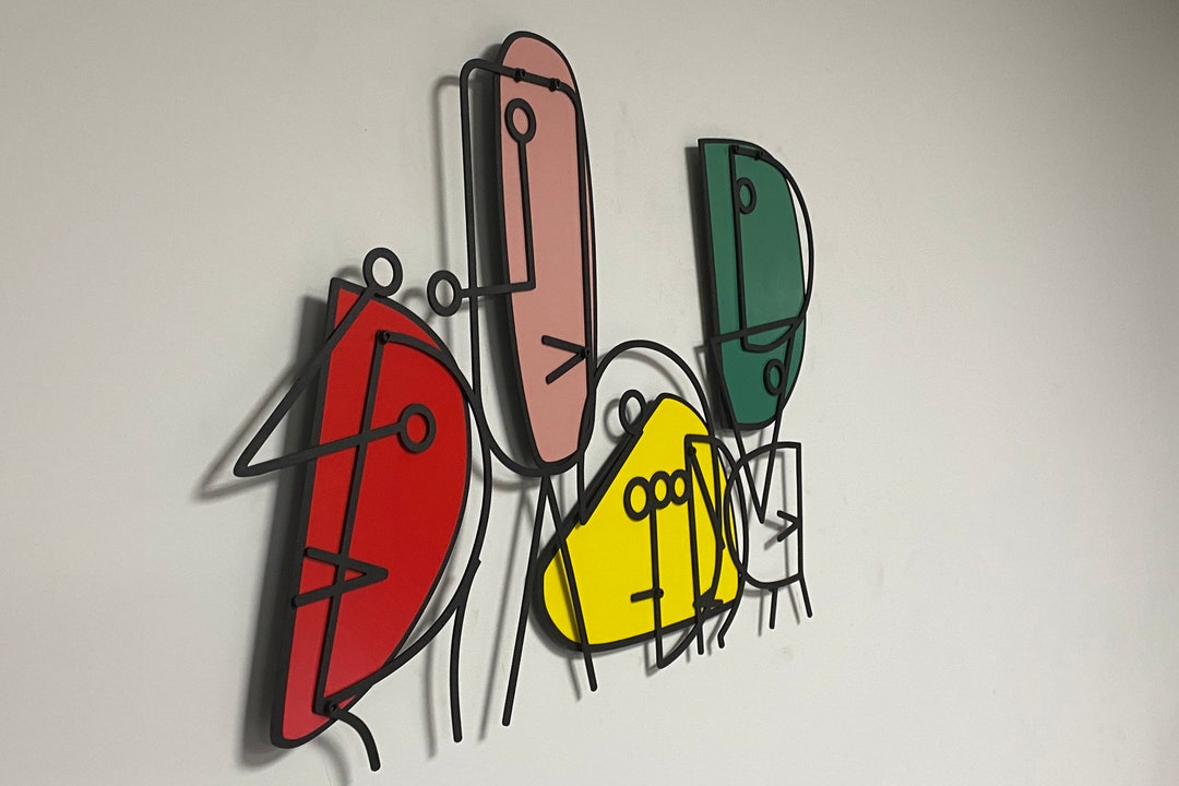 Colorful Faces Metal Wall Decor, Colorful Metal Wall Decor, Minimalist ...
