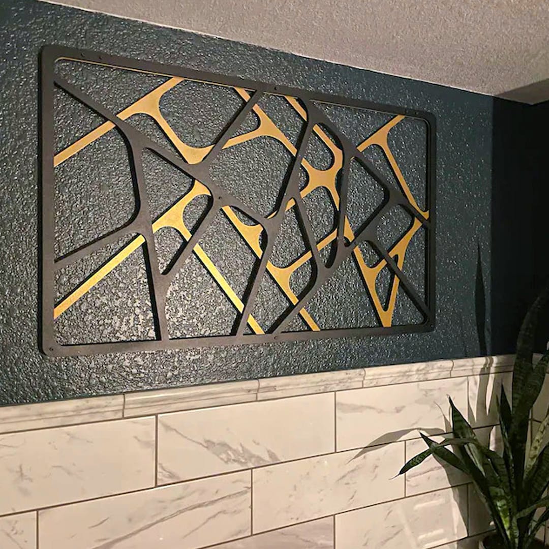 Gold and Black Mid Century Wall Art, Metal Wall Decor, Wall Hanging ...