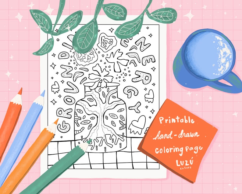 Mindful and Positive Flower Coloring Page Instant Download | Etsy