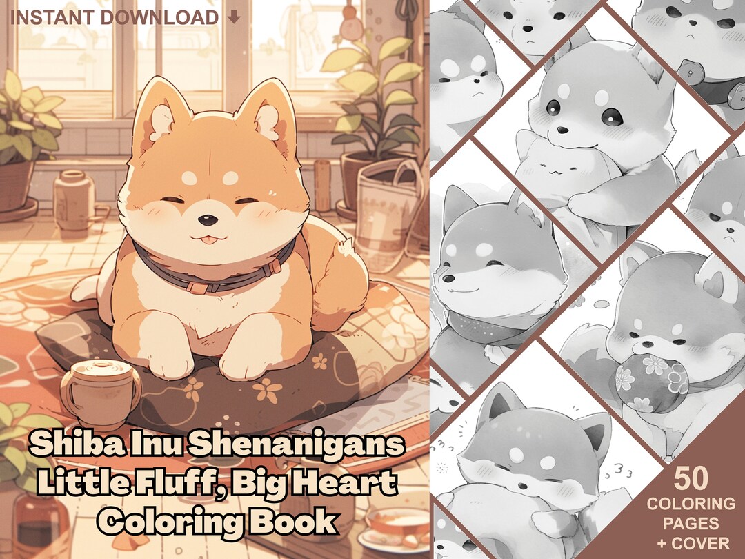 Shiba Inu Shenanigans, 50 Cute Imaginative Coloring Pages for Adults ...