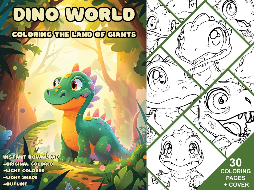 Dino World: Land of Giants, Super Cute 30 Imaginative Coloring Pages ...