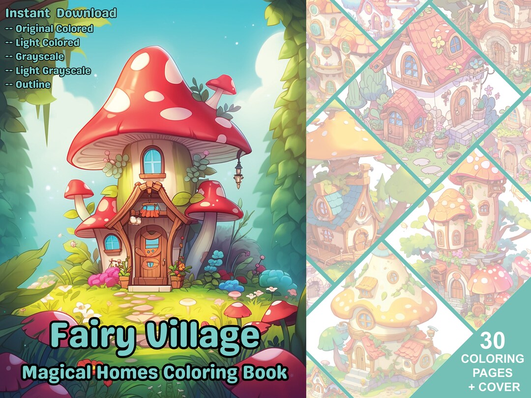Fairy Village: Magical Homes Coloring Book, 30 Imaginative Fairy House ...