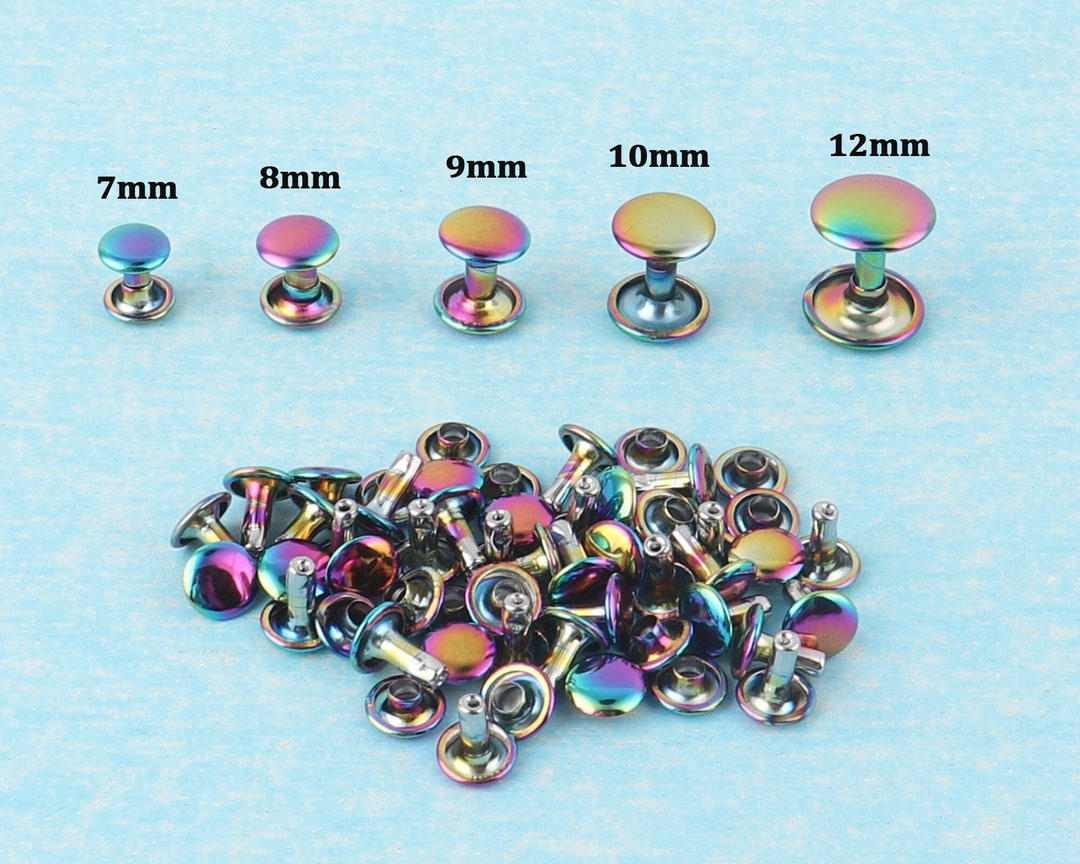 100 Sets Double Cap Rivets,7/8/9/10/12mm Rainbow Leather Round Rivet ...
