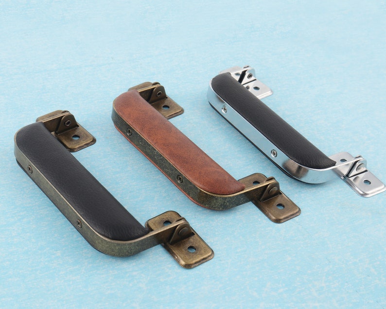 Vintage Leather Suitcase Handles, Black & Bronze Color Luggage Handle ...