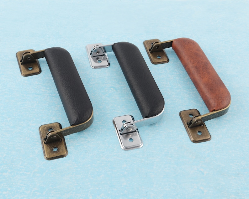 Vintage Leather Suitcase Handles Black & Bronze Color Luggage - Etsy