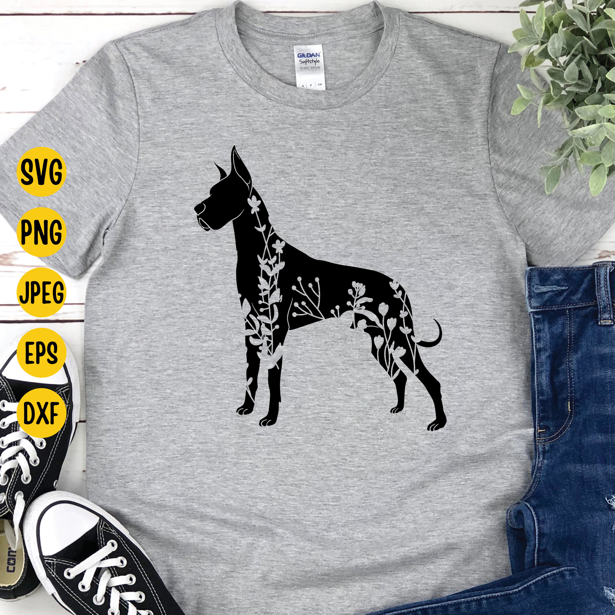 Great Dane Svg Great Dane With Flowers Floral Dane Mandela - Etsy