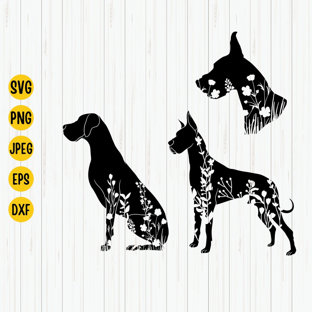 Great Dane Svg, Great Dane With Flowers, Floral Dane Mandela Svg ...