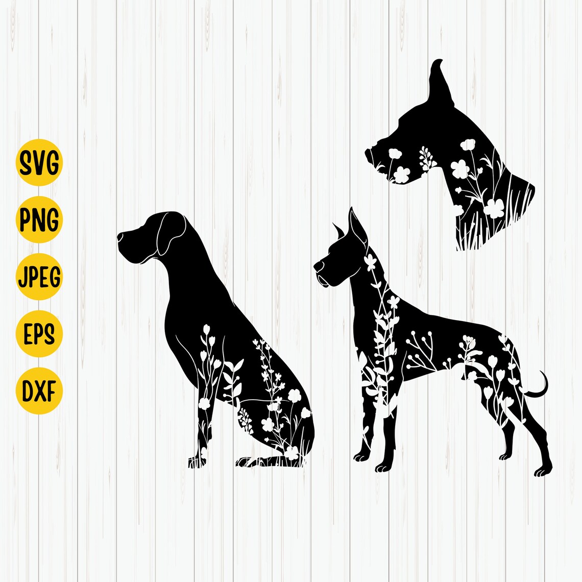 Great Dane Svg Great Dane With Flowers Floral Dane Mandela - Etsy