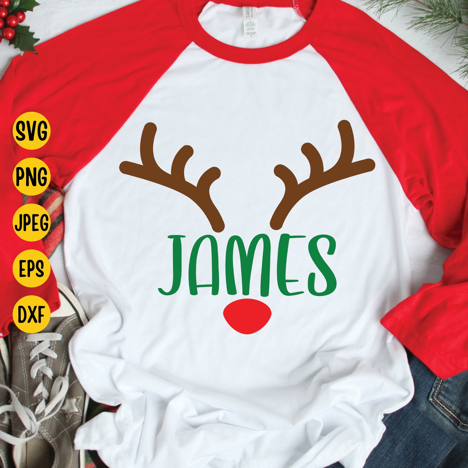 Christmas Reindeer Monogram Svg Reindeer Frame Plit Name - Etsy