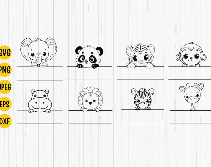 Safari Animal Name Frame SVG Cut File Cricut Silhouette Split Monogram ...