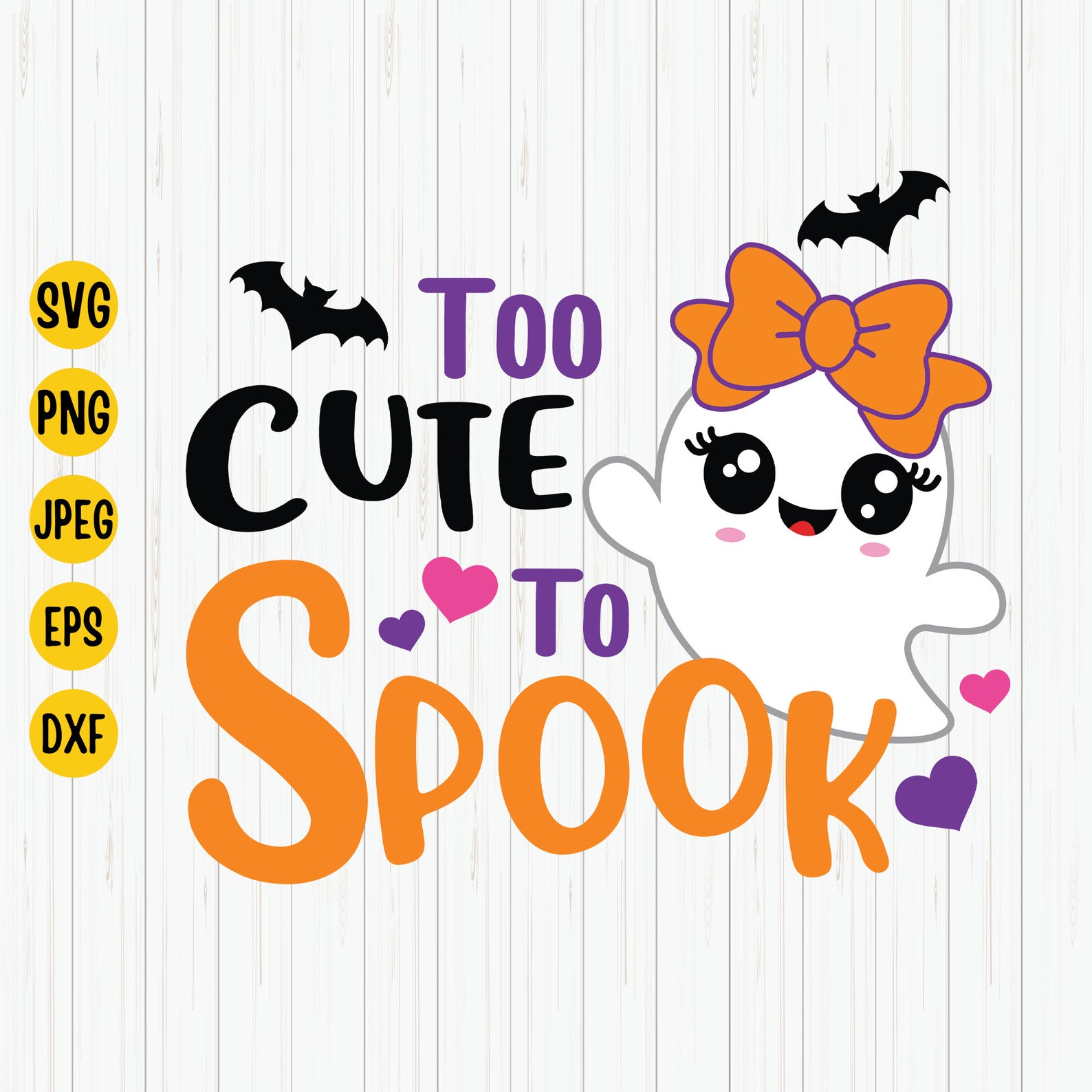 Too Cute to Spook Svg, Halloween Cute Ghost Svg, Girl Ghost Svg ...