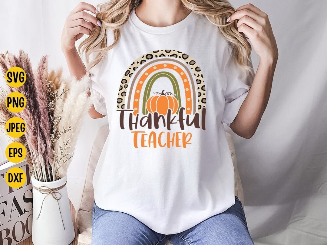 Thankful Teacher Svg Thanksgiving Leopard Rainbow Svg Etsy