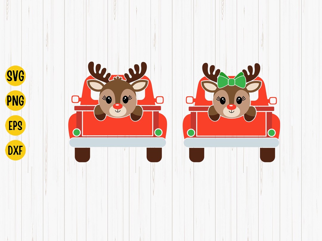 Christmas Truck Reindeer Monogram SVG, Boy and Girl Reindeer, Split ...