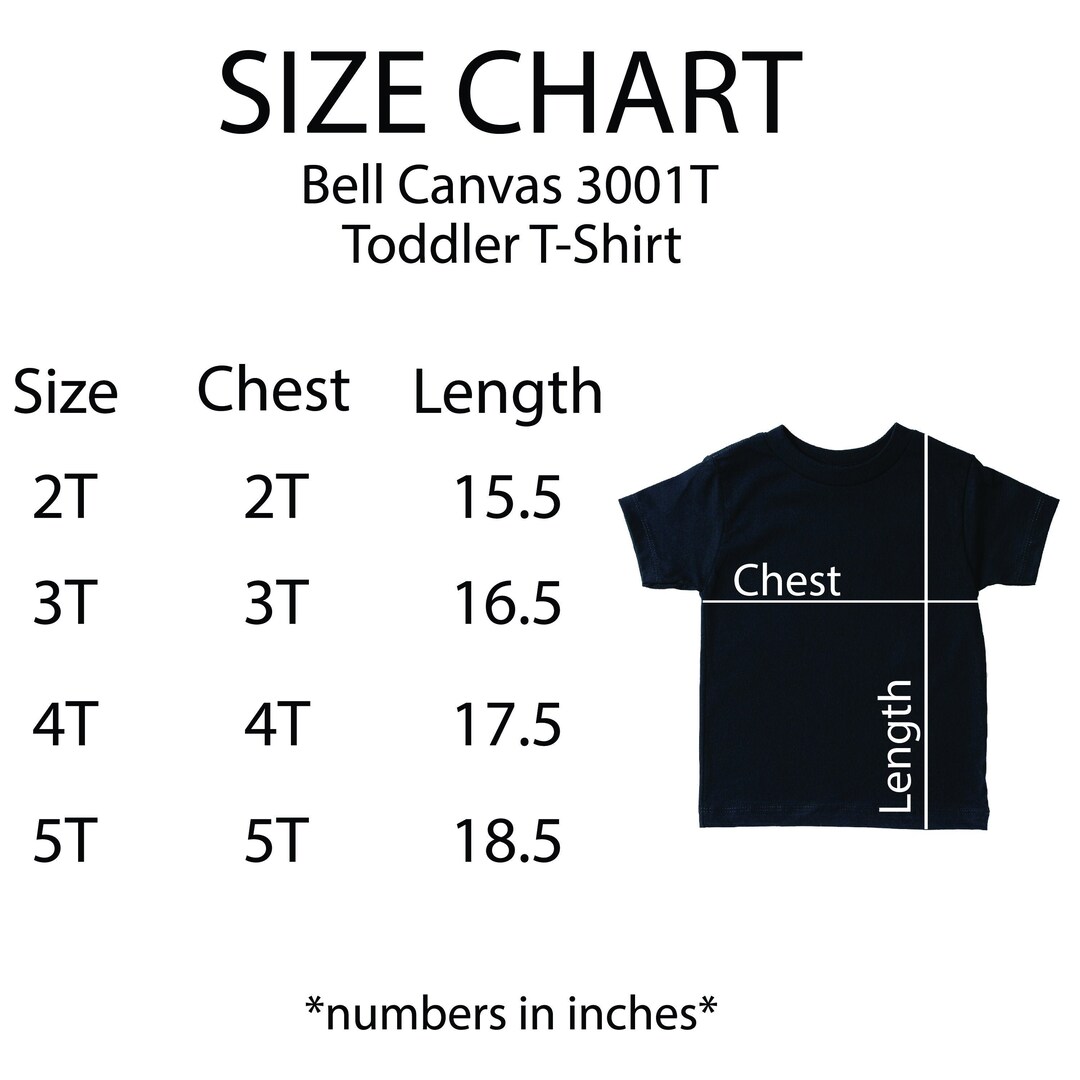 Size Chart Kids Toddler Mock Up T shirt Bella Canvas 3001T 2T 5T