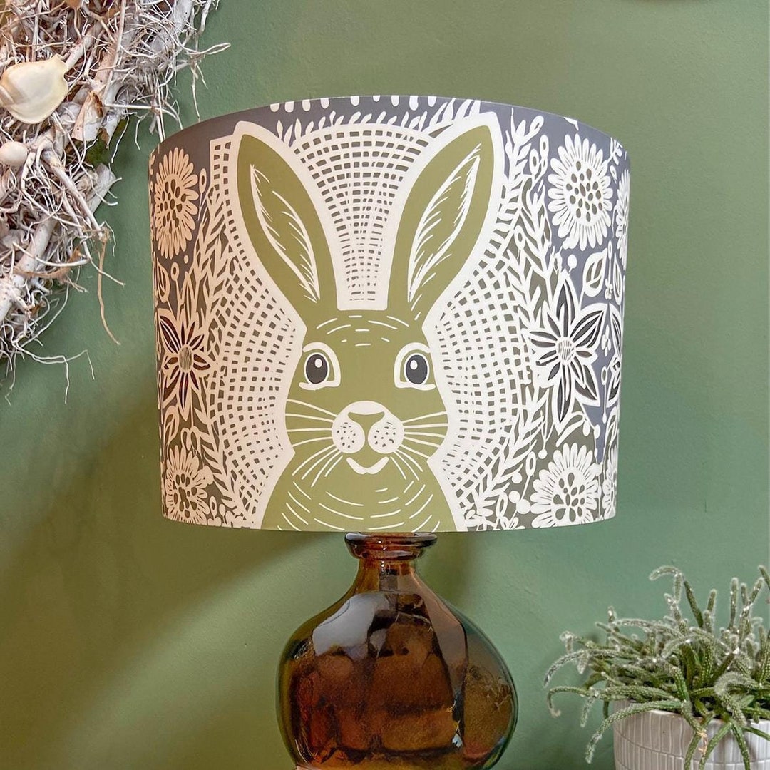 Handmade Lampshade Rabbit Print Lampshade Modern Rabbit Earthy Tone ...