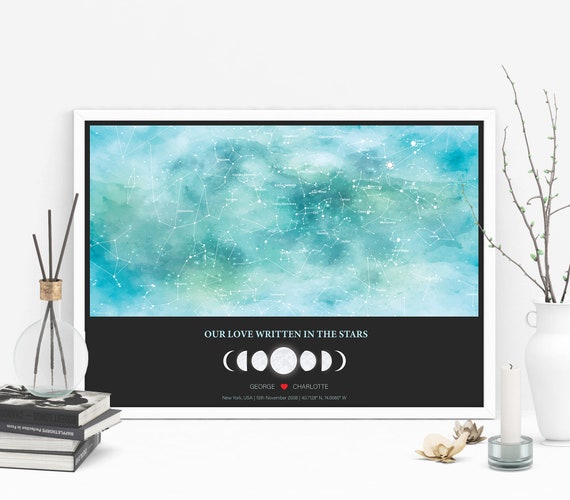 Custom Star Map With Moon Phase Print Constellation Night Sky - Etsy ...