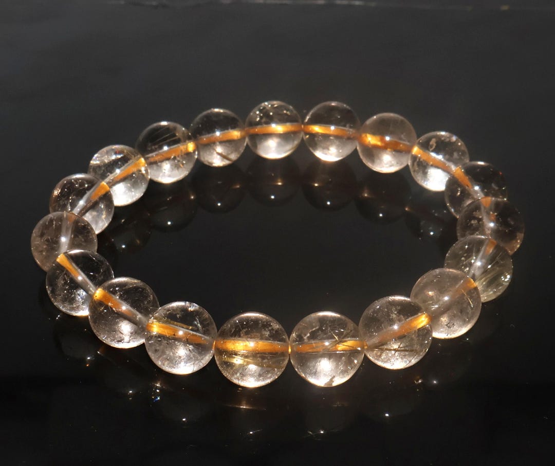Natural Rutile Quartz Balls Beaded Bracelet- 10 MM Rutile Quartz Sphere ...