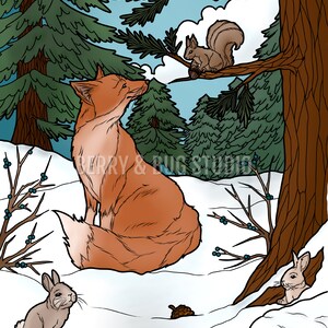 Winter Fox and Friends Coloring Page Printable Adult - Etsy