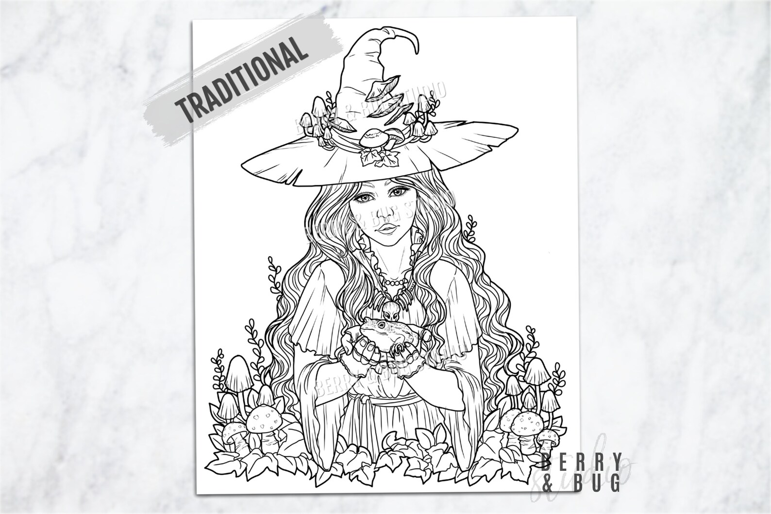 Adult Coloring Page Witch Portrait Coloring Book Illustration Coloring ...