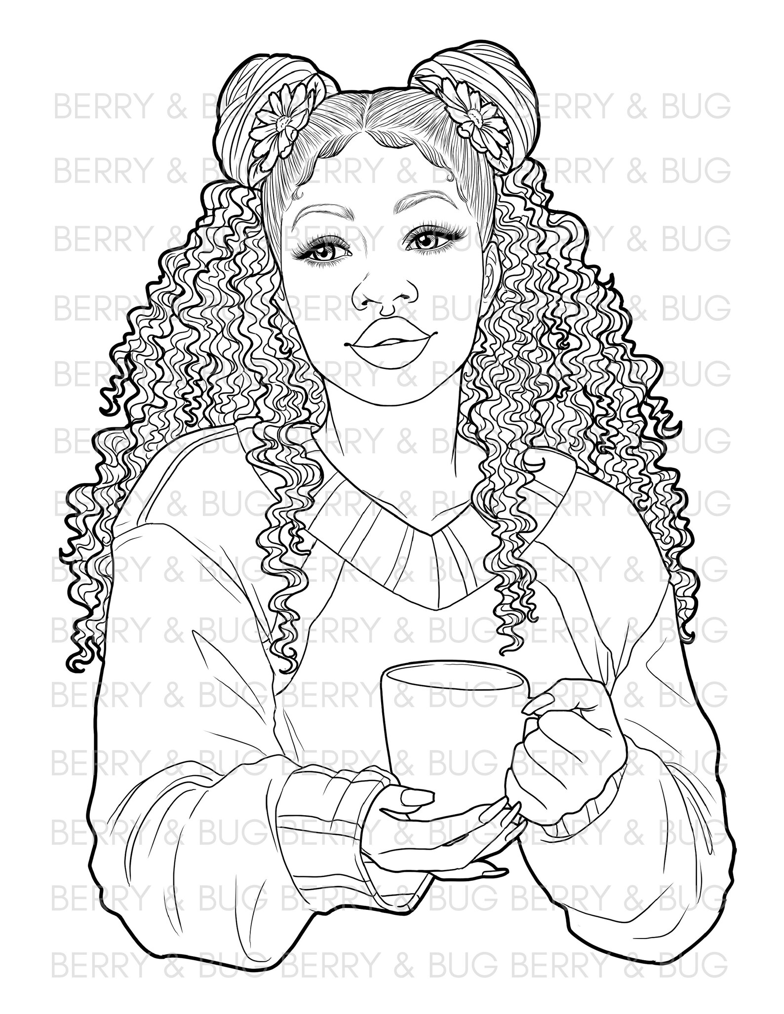 Adult Coloring Page | Woman Portrait Coloring Book | Illustration ...