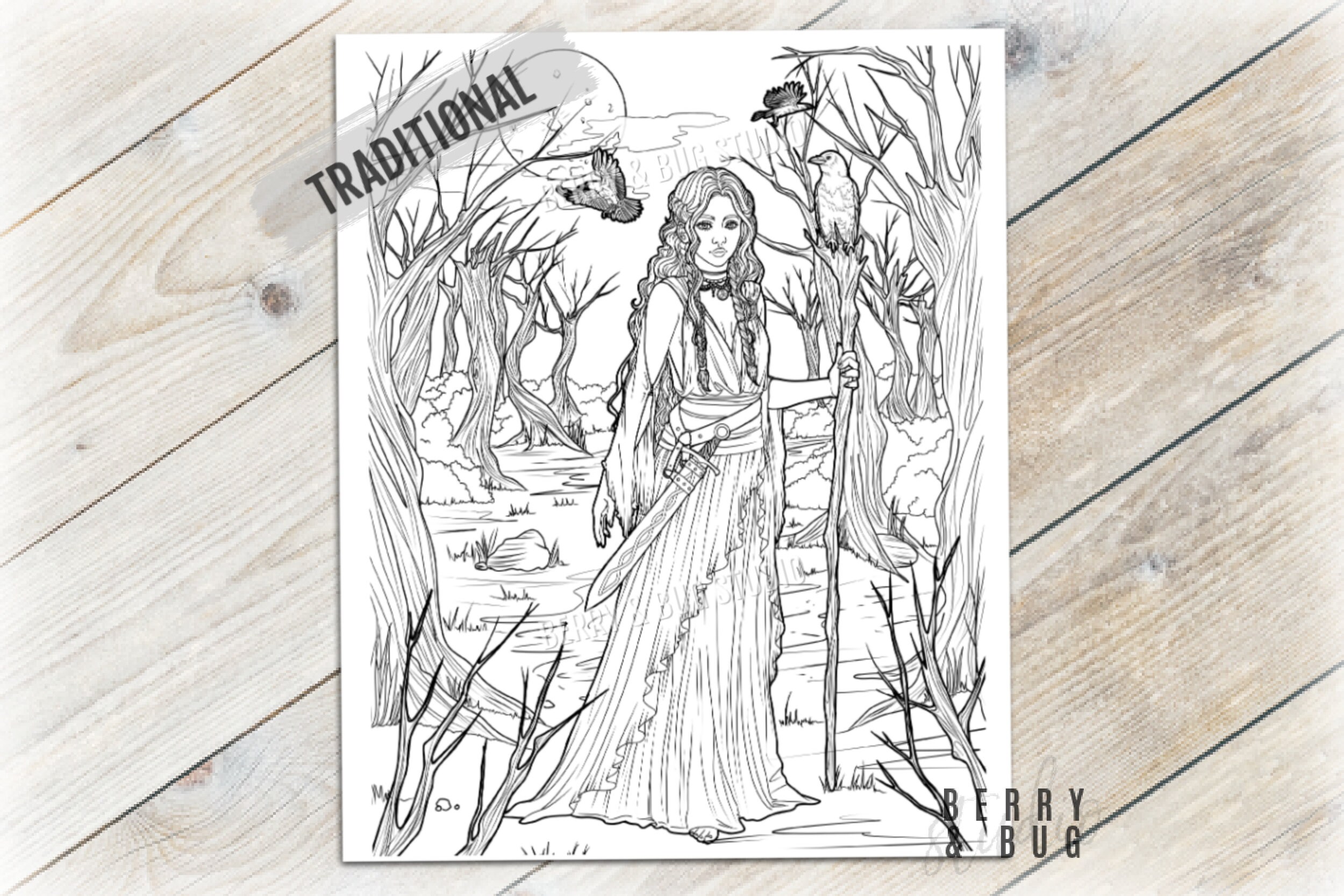 Morrigan Coloring Page Printable Adult Coloring Page Crow | Etsy