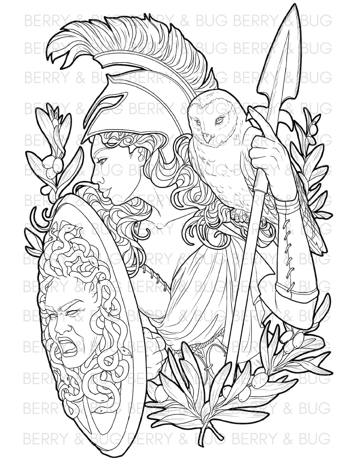 Athena Coloring Page Woman Portrait Coloring Book - Etsy