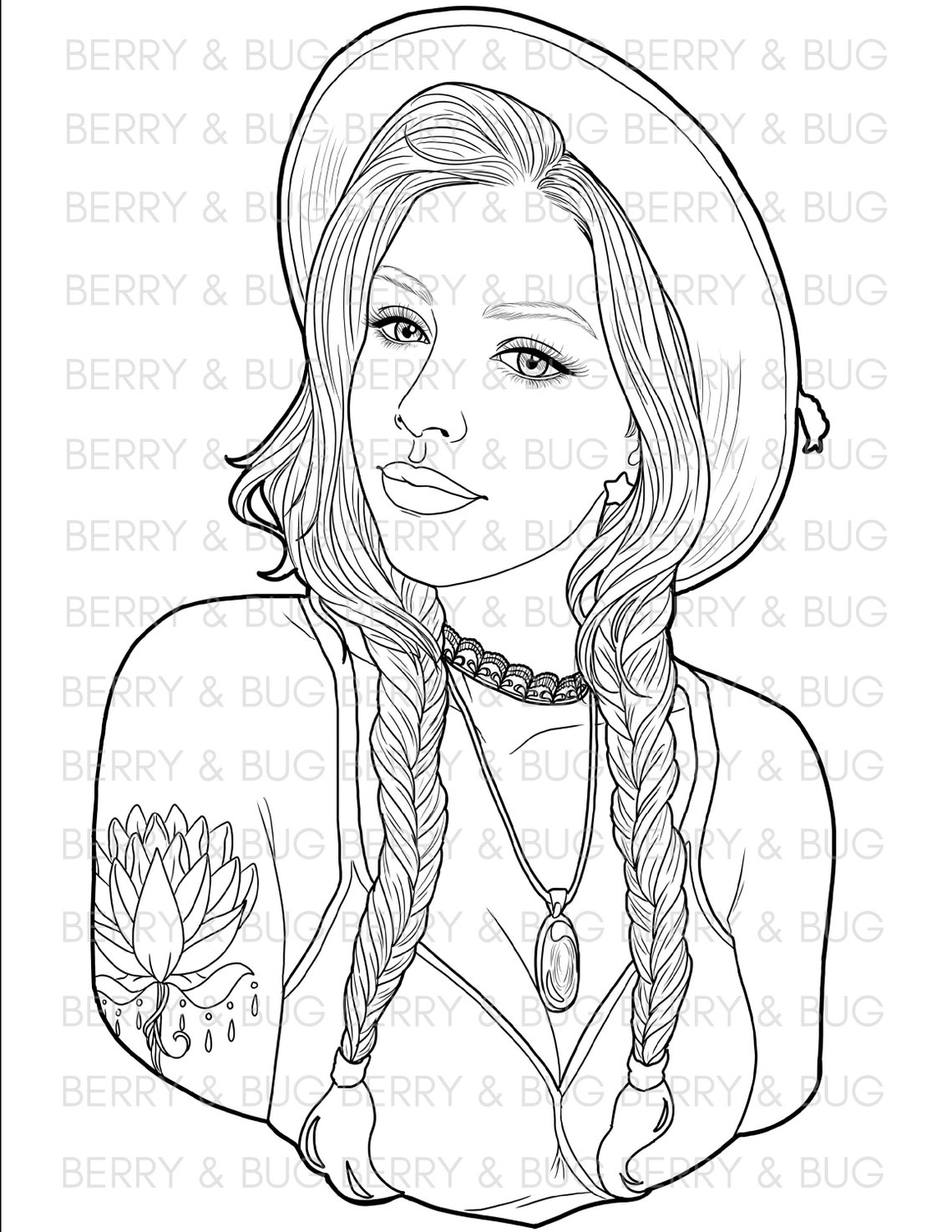 Adult Coloring Page Boho Portrait Coloring Book - Etsy