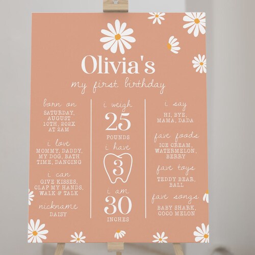 EDITABLE Daisy First Birthday Milestone Sign Boho One Year - Etsy