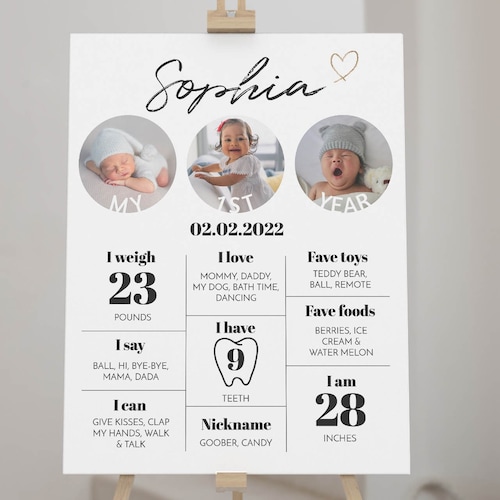 EDITABLE First Birthday Milestone Sign Modern Photo 1st - Etsy