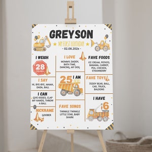 EDITABLE Construction Birthday Milestone Sign, Boy 1st Birthday ...