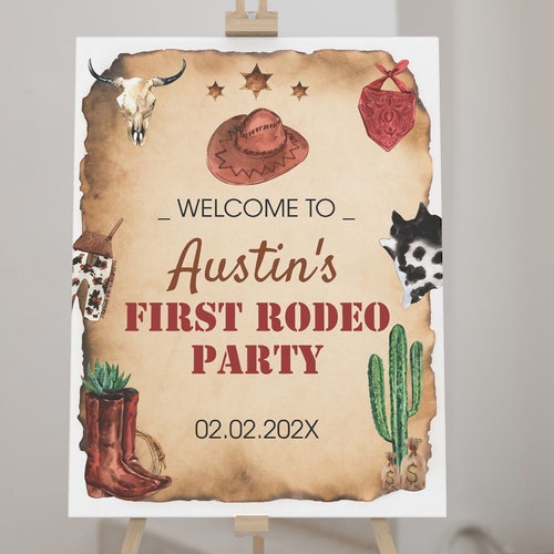 EDITABLE First Rodeo Milestone Sign Cowboy 1st Birthday - Etsy
