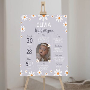 EDITABLE Daisy First Birthday Milestone Sign, Miss Daisy One Year of ...