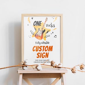 EDITABLE One Rocks Birthday Custom Sign, Rock N Roll Birthday Party ...