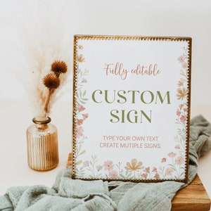 EDITABLE Wildflower Custom Sign Personalized Boho Floral - Etsy