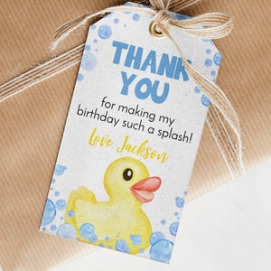 EDITABLE Rubber Duck Favor Tags, Yellow Duck Birthday Thank You Tag ...
