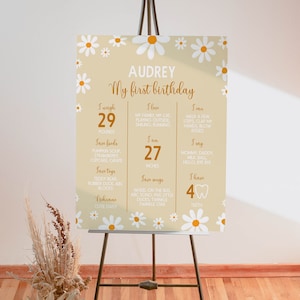 EDITABLE Daisy First Birthday Milestone Sign, Miss Daisy One Year of ...