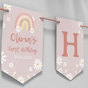 Editable Boho Rainbow Birthday Banner, Daisy Birthday Banner, Boho ...