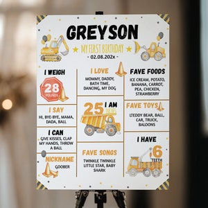 EDITABLE Construction Birthday Milestone Sign, Boy 1st Birthday ...