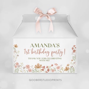 EDITABLE Wildflower Birthday Girl Gable Gift Box Label, Boho Birthday ...